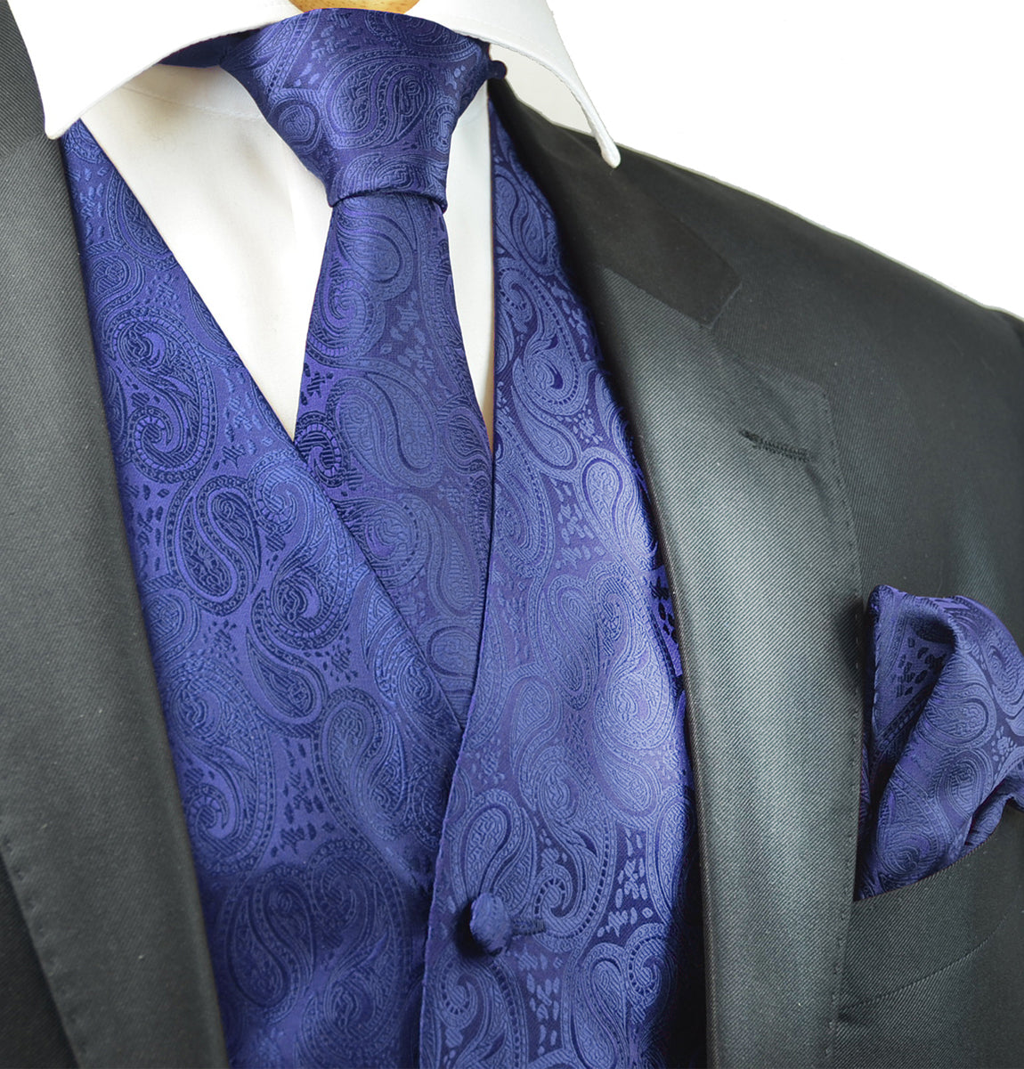 Navy Blue Paisley Tuxedo Vest Set | Paul Malone