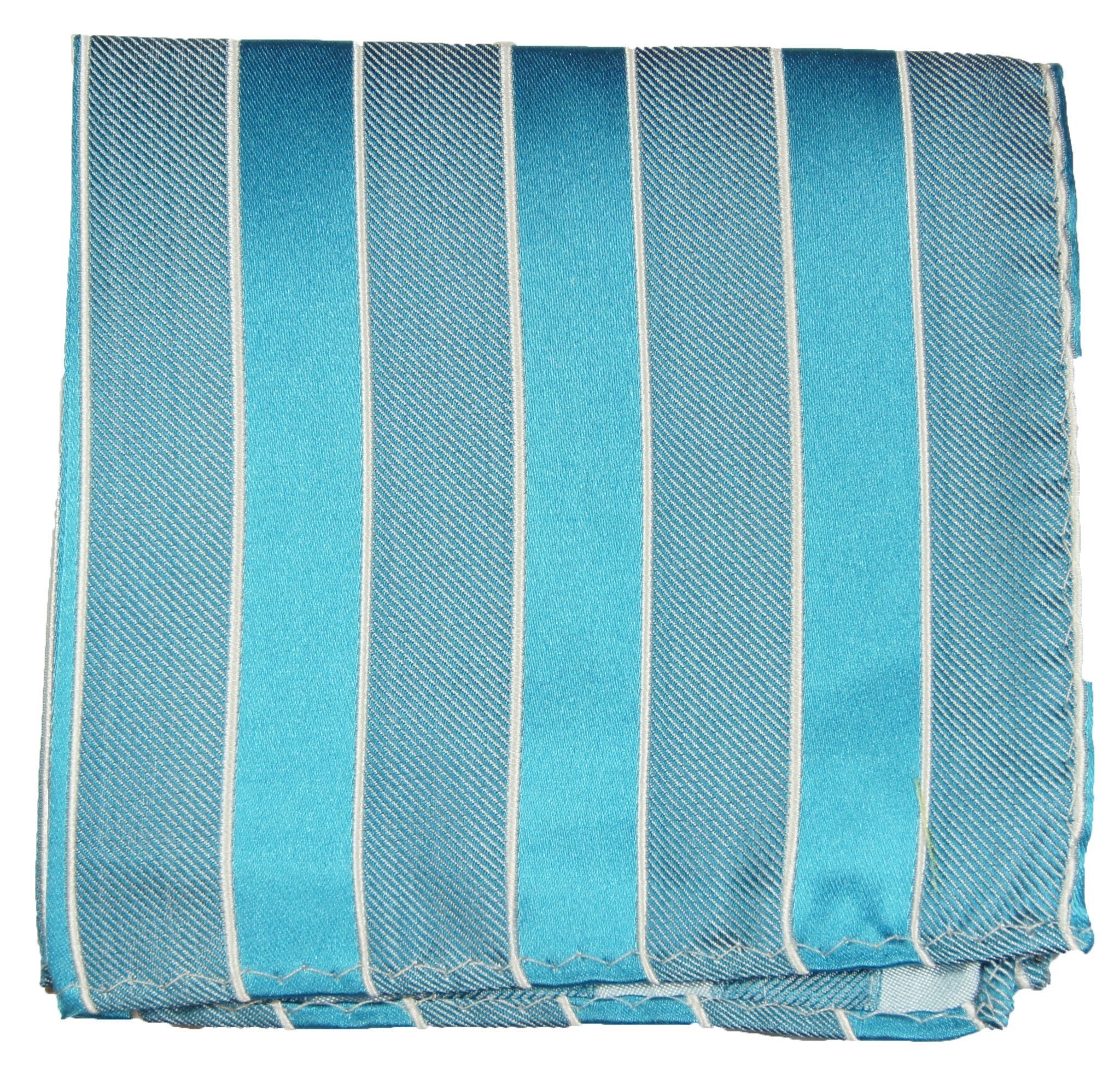 Turquoise Striped Silk Pocket Square | Paul Malone