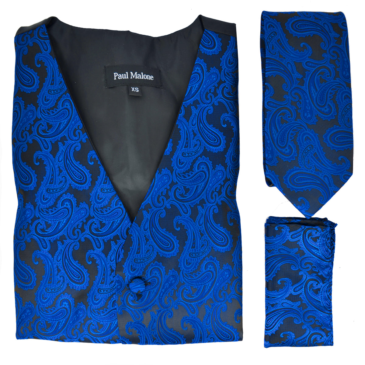 Classic Royal Blue Paisley Tuxedo Vest Set | Paul Malone