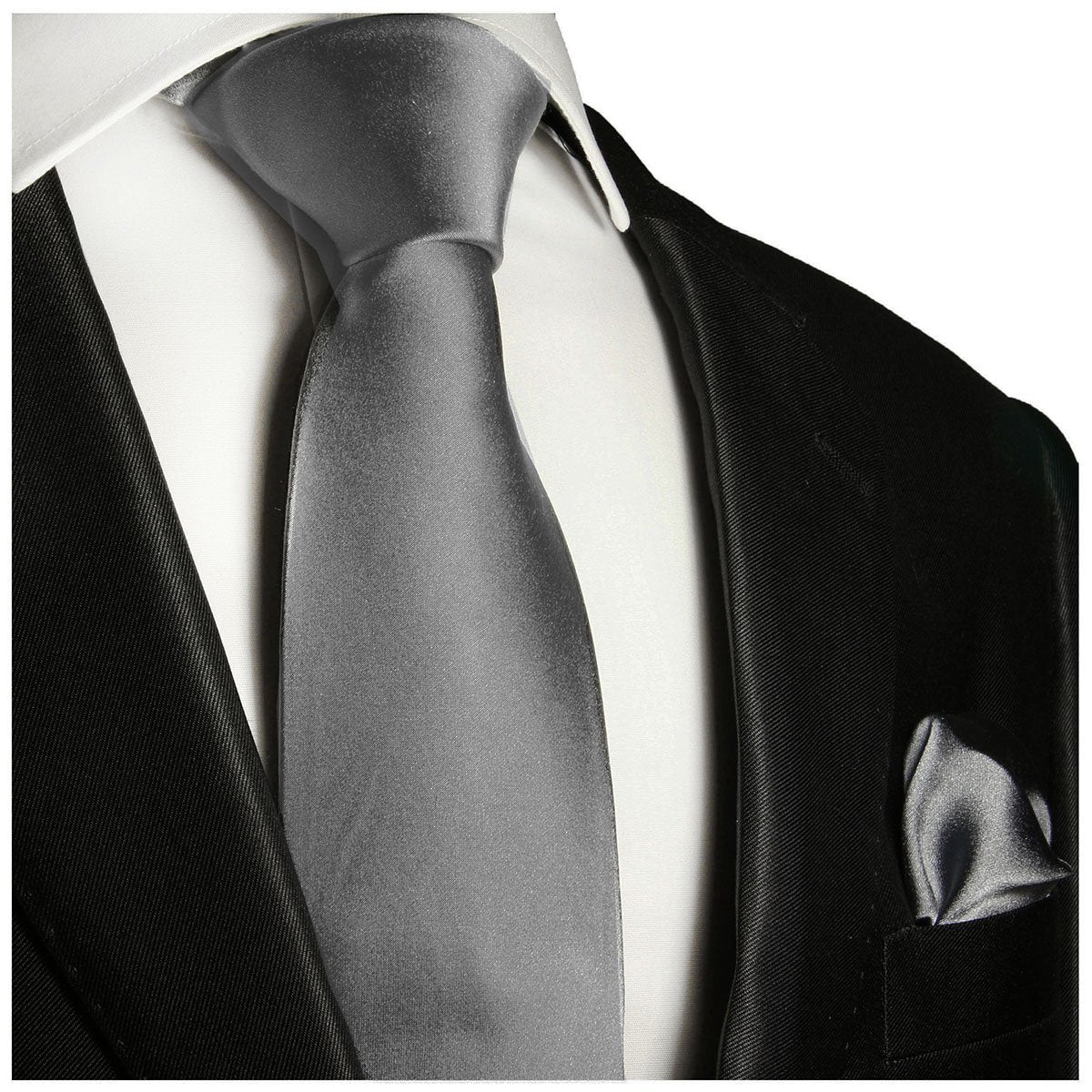 Solid Grey Necktie and Pocket Square | Paul Malone